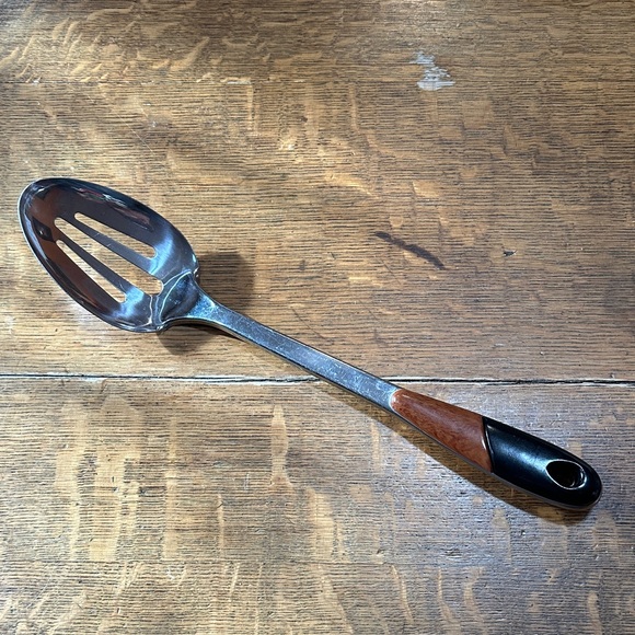 Kitchen | 8s Stainless Steel Slotted Spoon With Black And Brown Handle ...